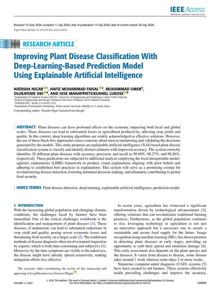 Improving Plant Disease Classification With Deep-Learning-Based Prediction Model Using ...