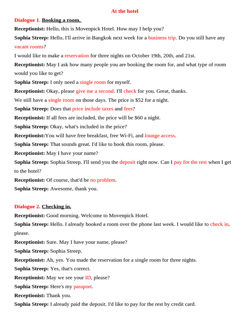 At The Hotel - Useful Learn English Lesson For Real Life - mp3 | PDF