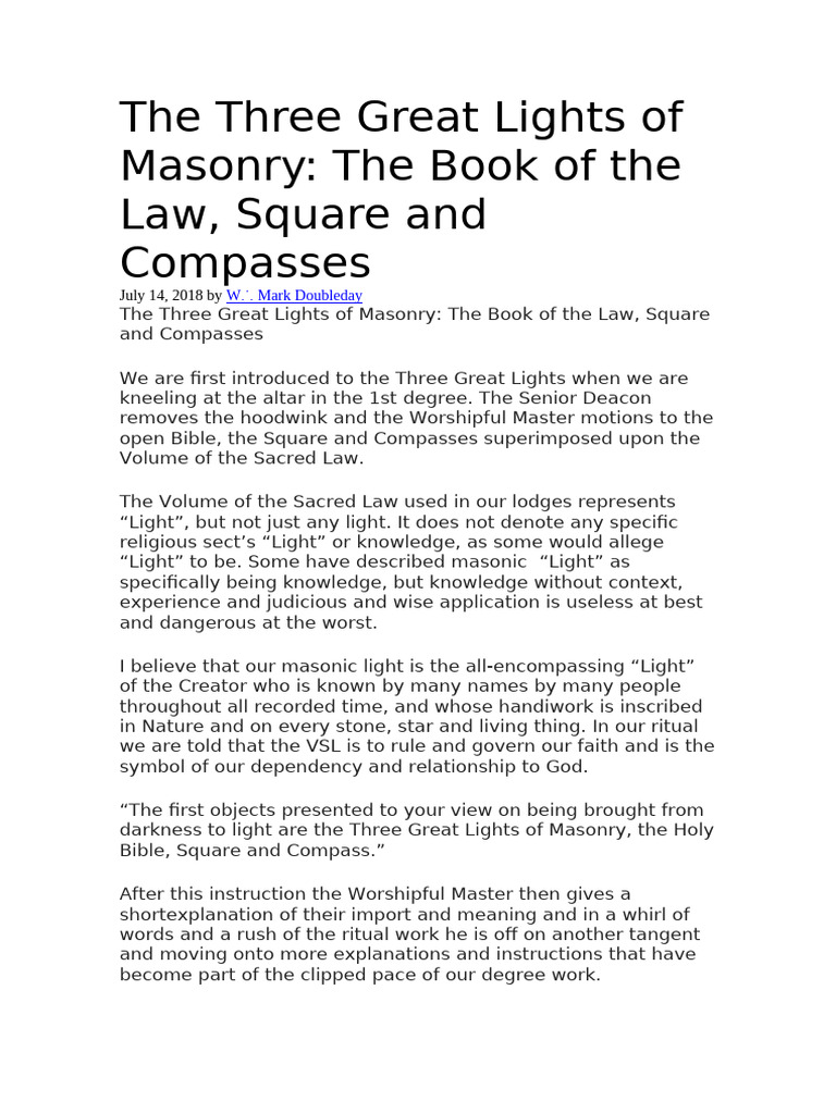 The Three Great Lights of Masonry | PDF