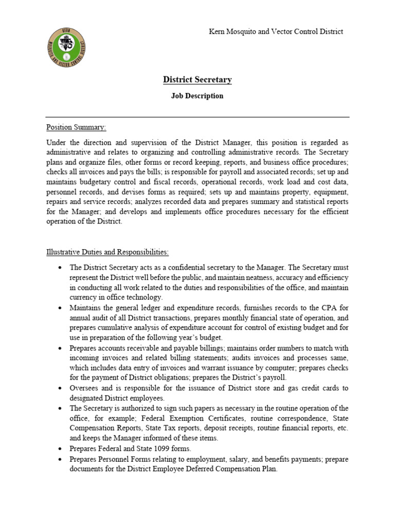 District Secretary Job Overview | PDF | Employment | Career & Growth