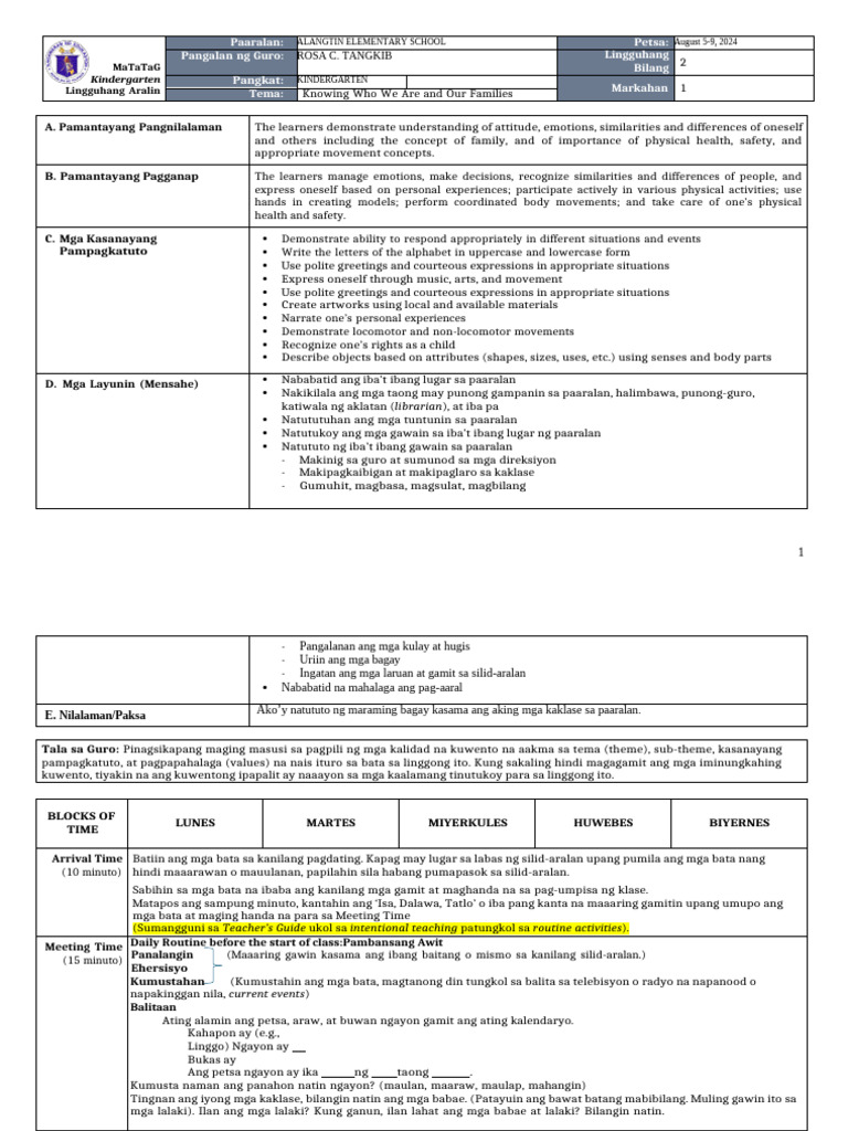 DLL Kindergarten Q1 W2 | PDF