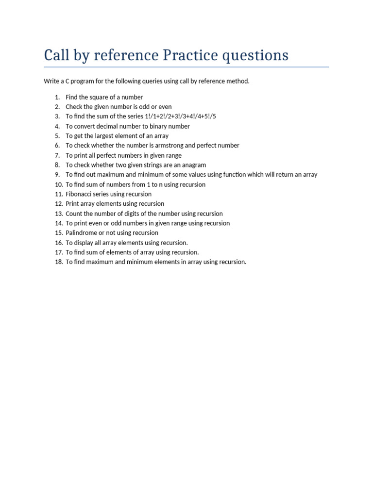 Call by Reference Practice Questions | PDF
