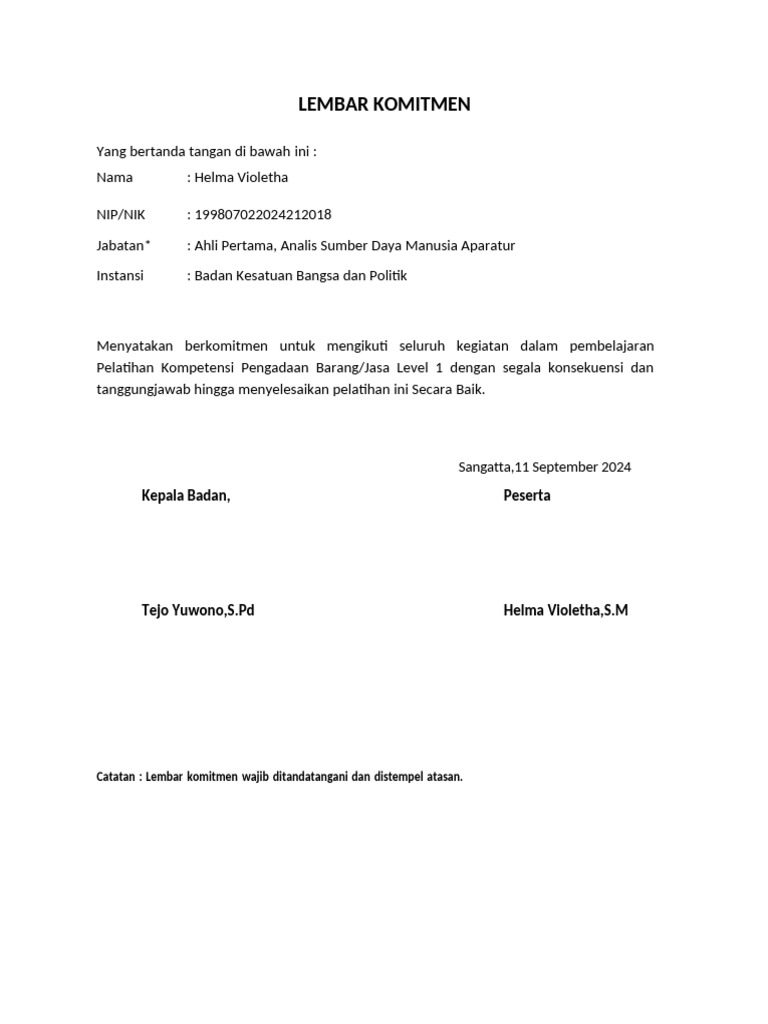 Lembar Komitmen | PDF