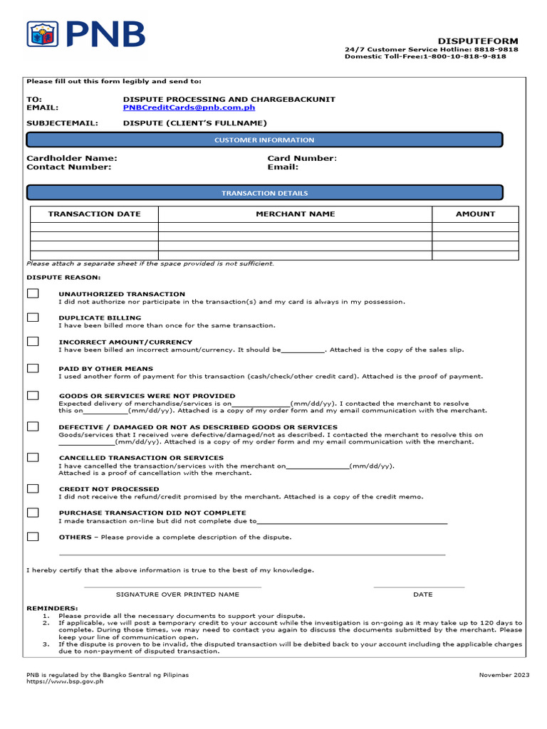 New Dispute Form | PDF