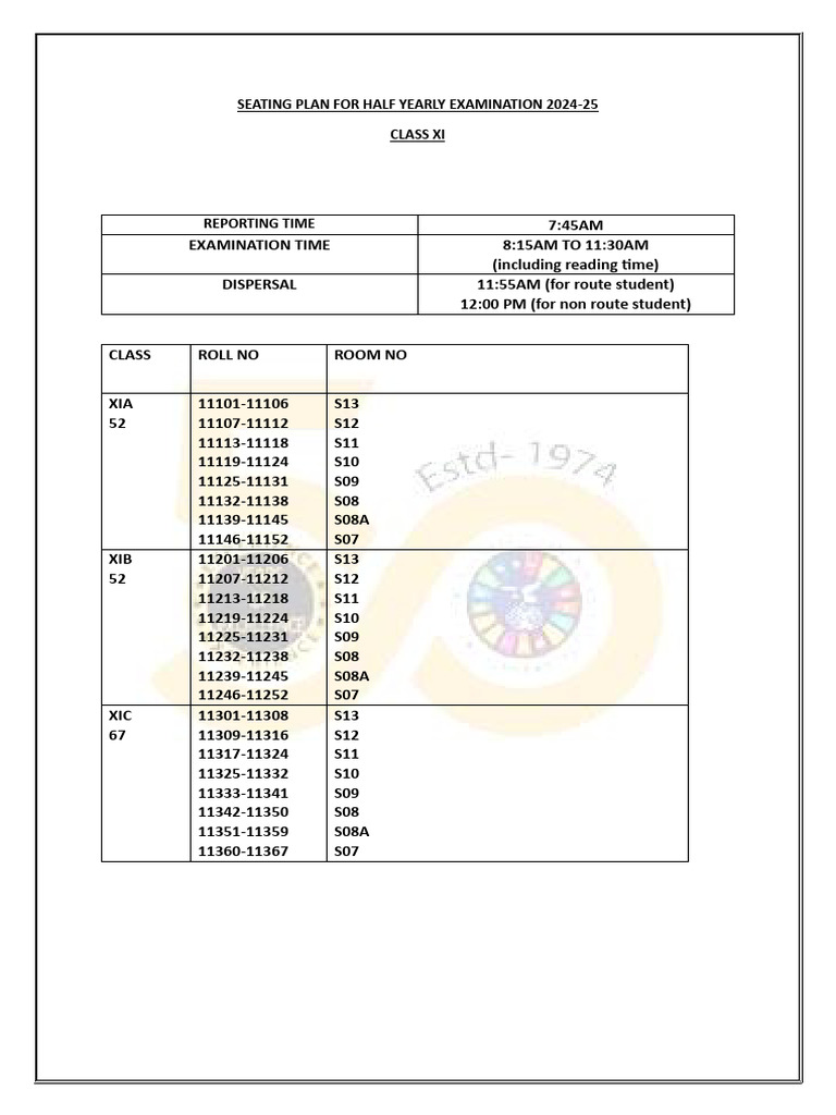 Seating Plan Class Xi | PDF
