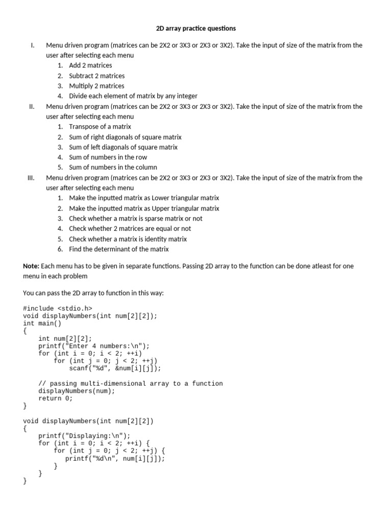 2D Array Practice Questions | PDF