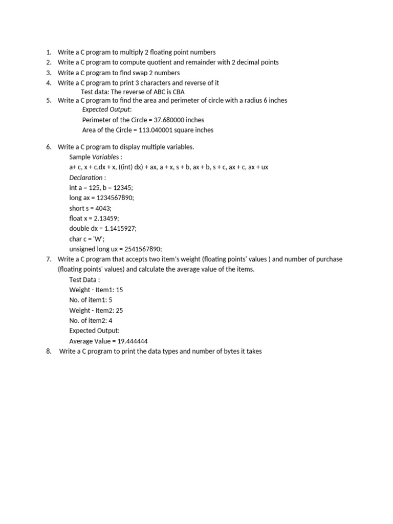 Practice Questions - Various Datatypes | PDF