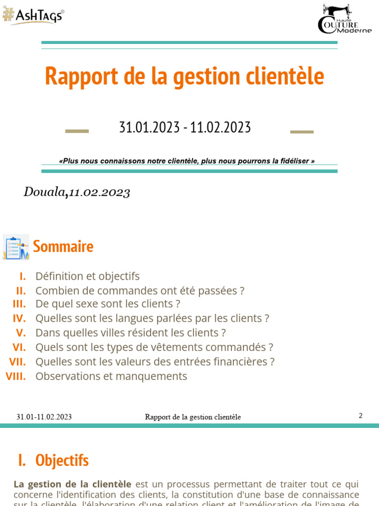 Rapport de La Gestion Clientèle | PDF