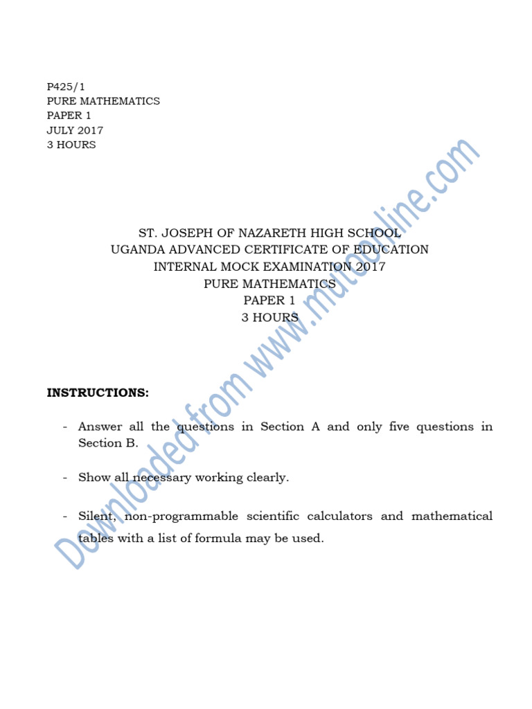 S6 MATHS PURE 1 Marking Guide | PDF