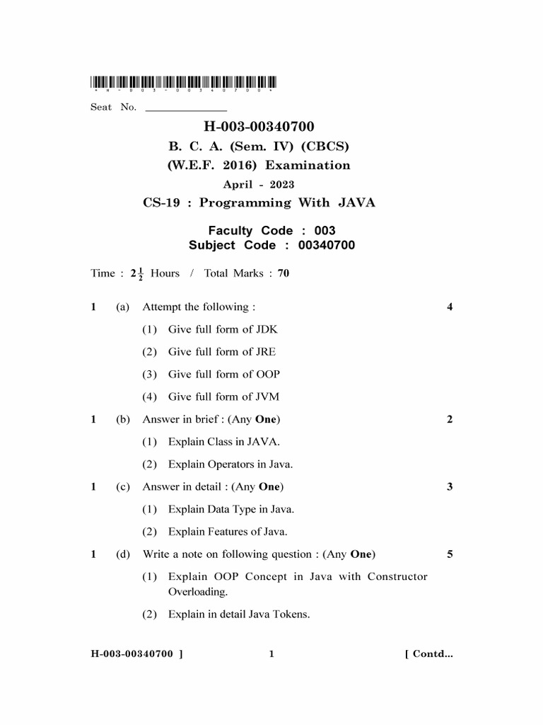 B. C. A. (Sem. IV) (CBCS) (W.E.F. 2016) Examination April - 2023 CS-19 ...