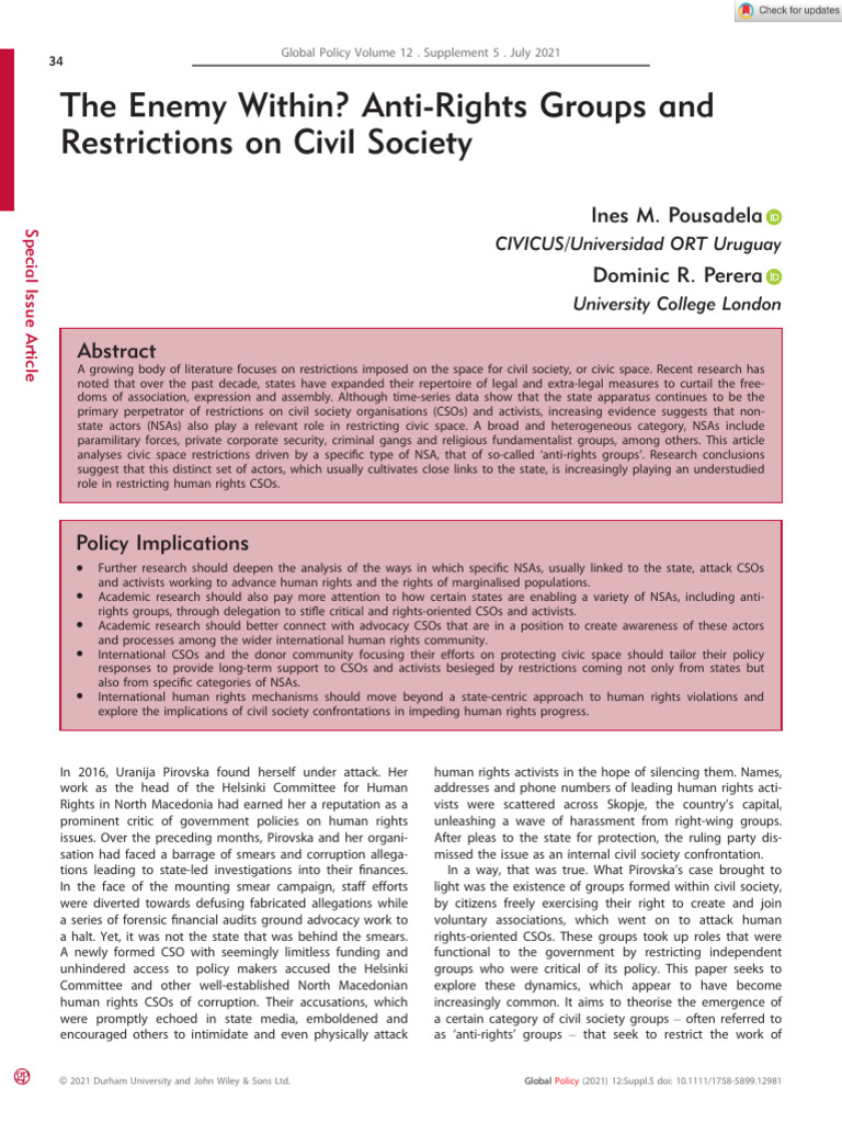 The Enemy Within? Anti-Rights Groups and Restrictions On Civil Society ...