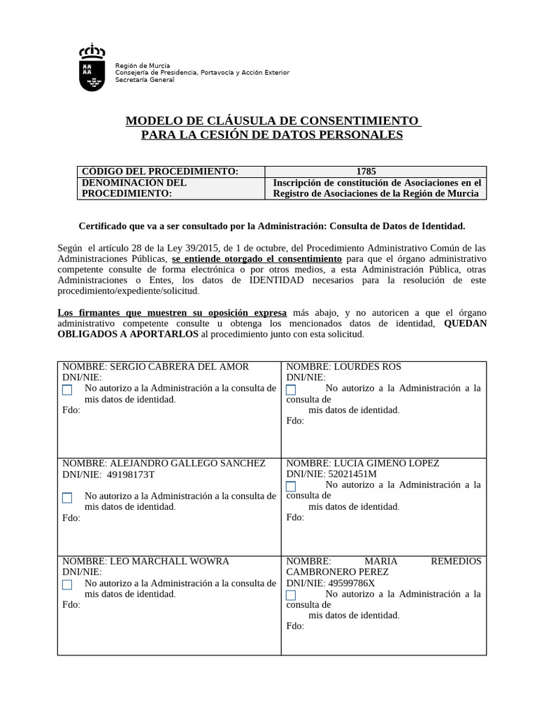 Cláusula Consentimiento 1785 | PDF