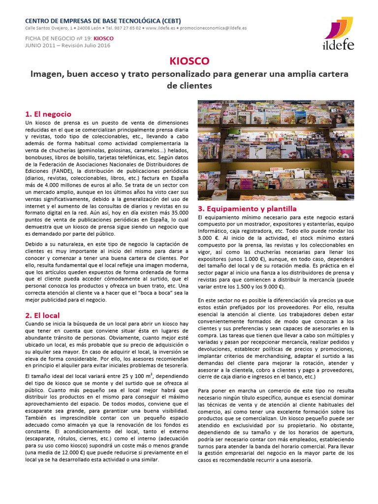 Ficha de Negocio Ildefe 19 Kiosco-1 | PDF | Business | Finanzas y dinero