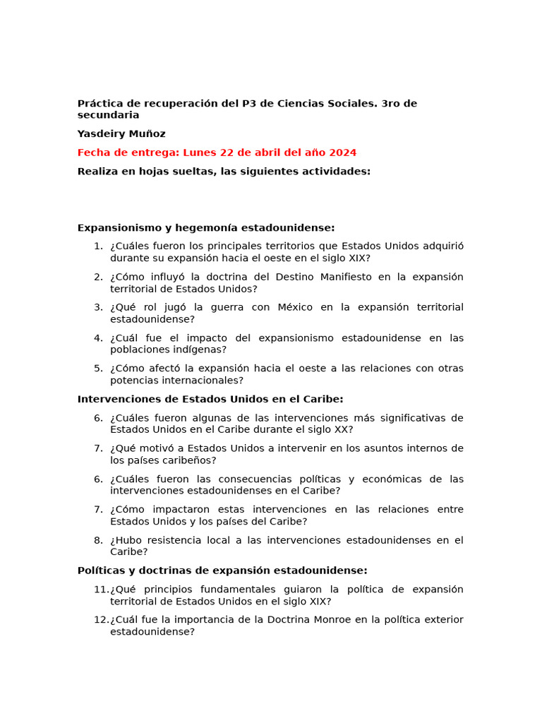 Práctica de Recuperación Del p3, 3ro de Secundaria | PDF