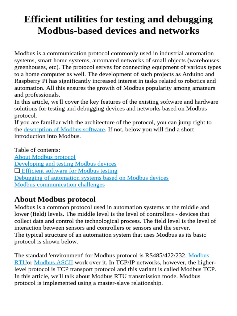 Testing and Debugging Modbus-Based Devices and Networks | PDF