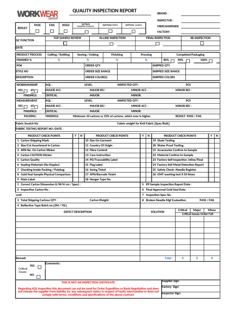 DMS 24250 Apparel Quality Inspection Report (Version 8) | PDF