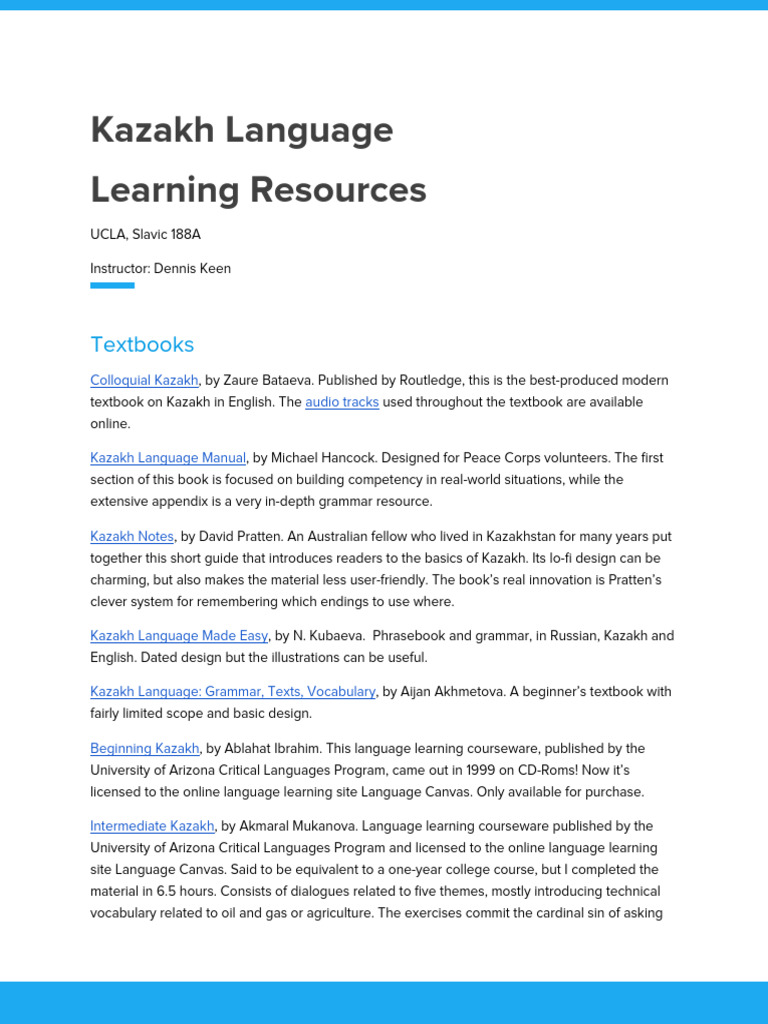 Kazakh Language Learning Resources | PDF | Kazakhstan | Russian Language