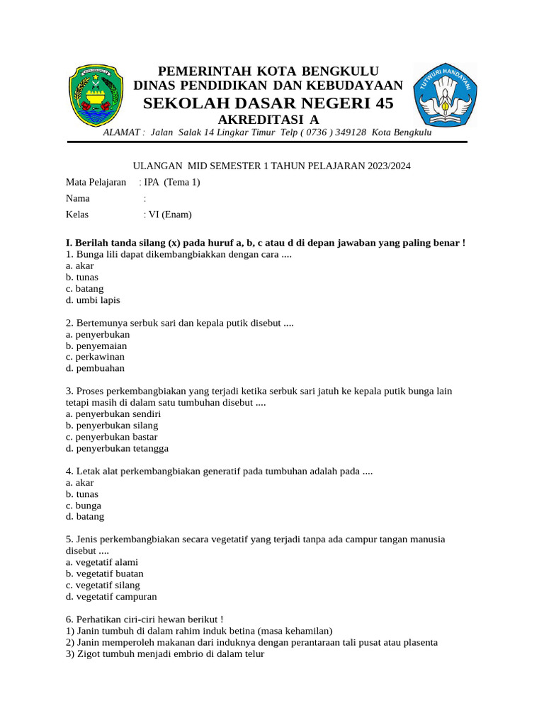 Mid IPA Kelas 6 Tema 1 | PDF