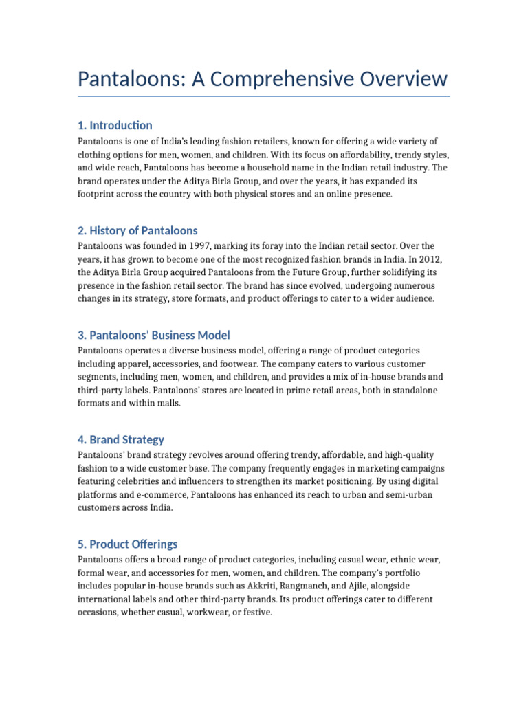 Pantaloons Overview | PDF