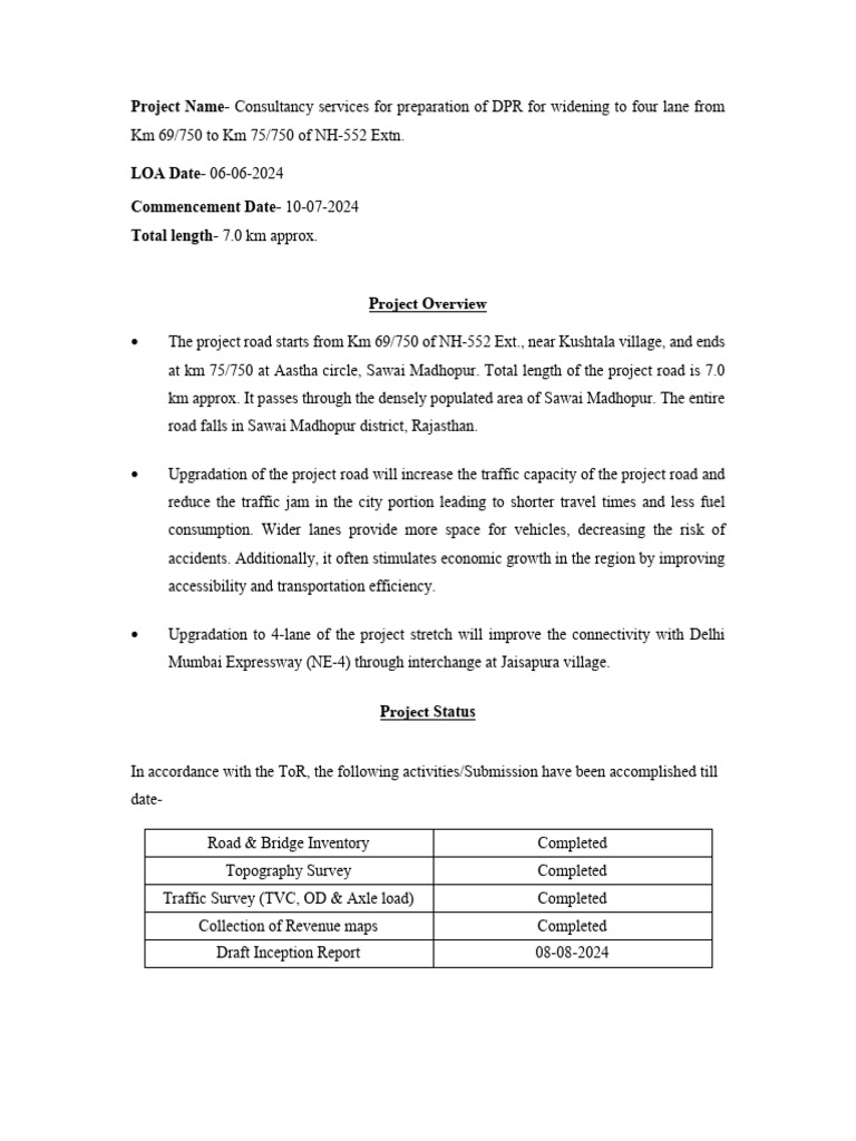 NH-552 Ext. Project Note | PDF