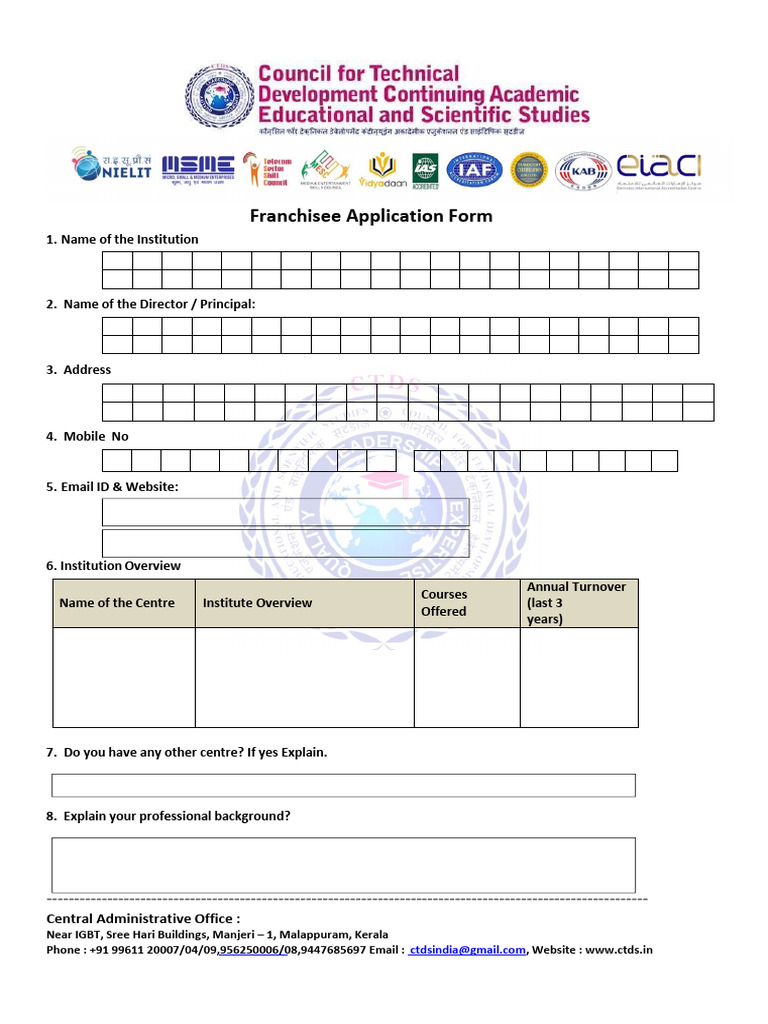 Ctds Franchise Application Form | PDF