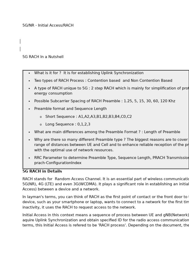 RACH Procedure in 5G | PDF