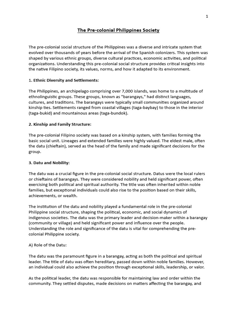 Society in Philippines During The Pre Colonial & Colonial Period | PDF