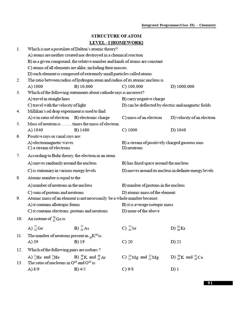 Home Assignment (Atomic Structure) | PDF