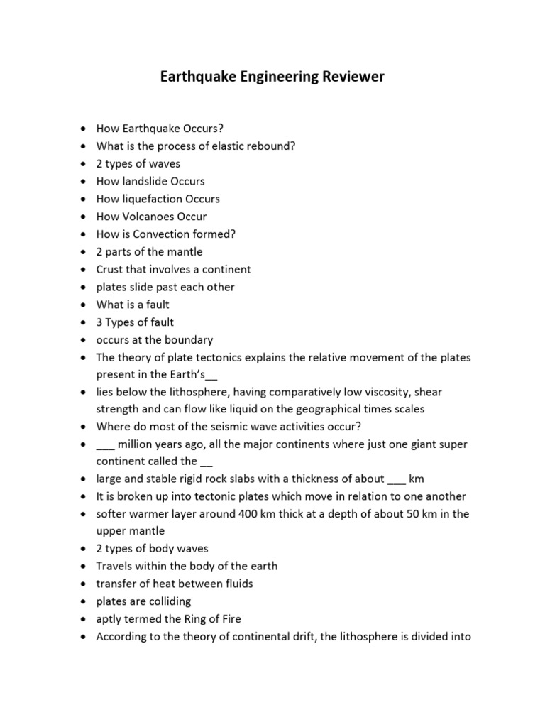 Earthquake Engineering Reviewer 1 | PDF