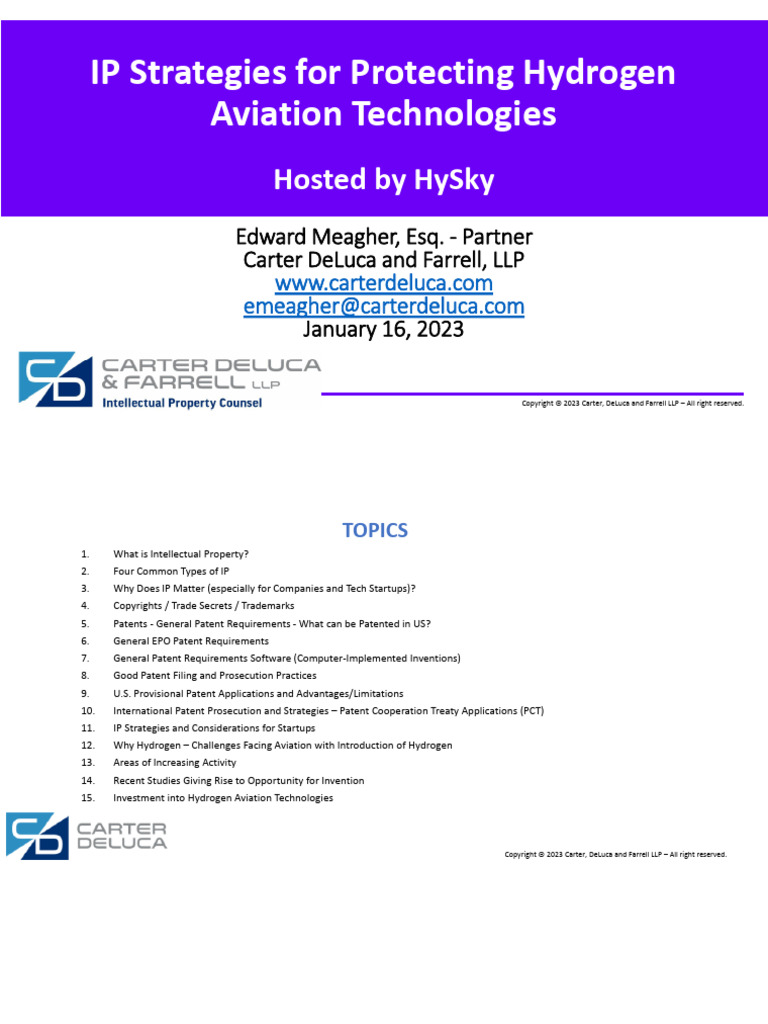 IP Strategies For Protecting Hydrogen Aviation Technologies - HySky ...