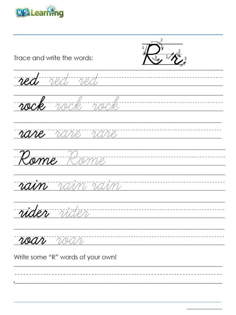 Handwriting Practice Words RR Printable | PDF