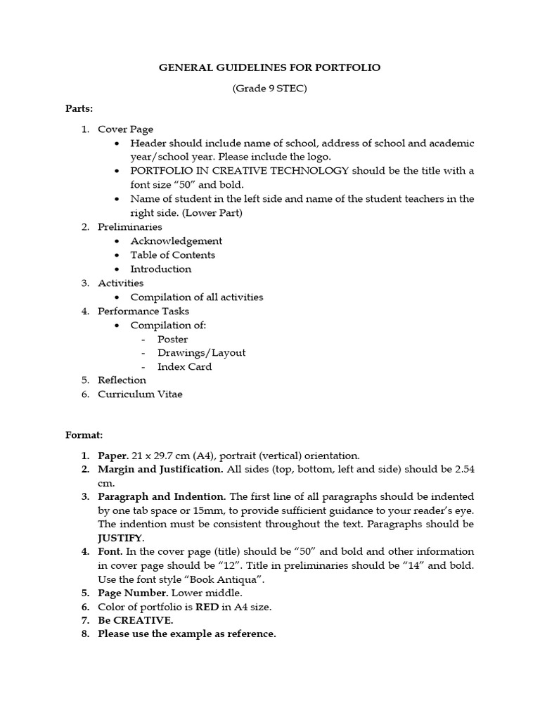 General Guidelines For Portfolio - Tle | PDF