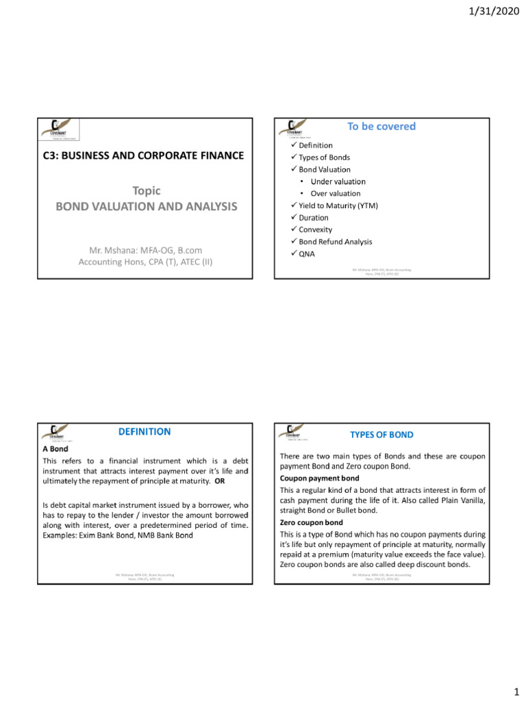 Bond Analysis and Valuation Notes Handouts | PDF