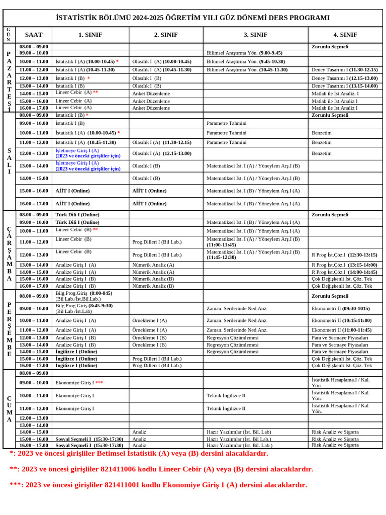 2024 2025 Güz Dönemi Lisans Ders Programi - 06092024 - 1 | PDF