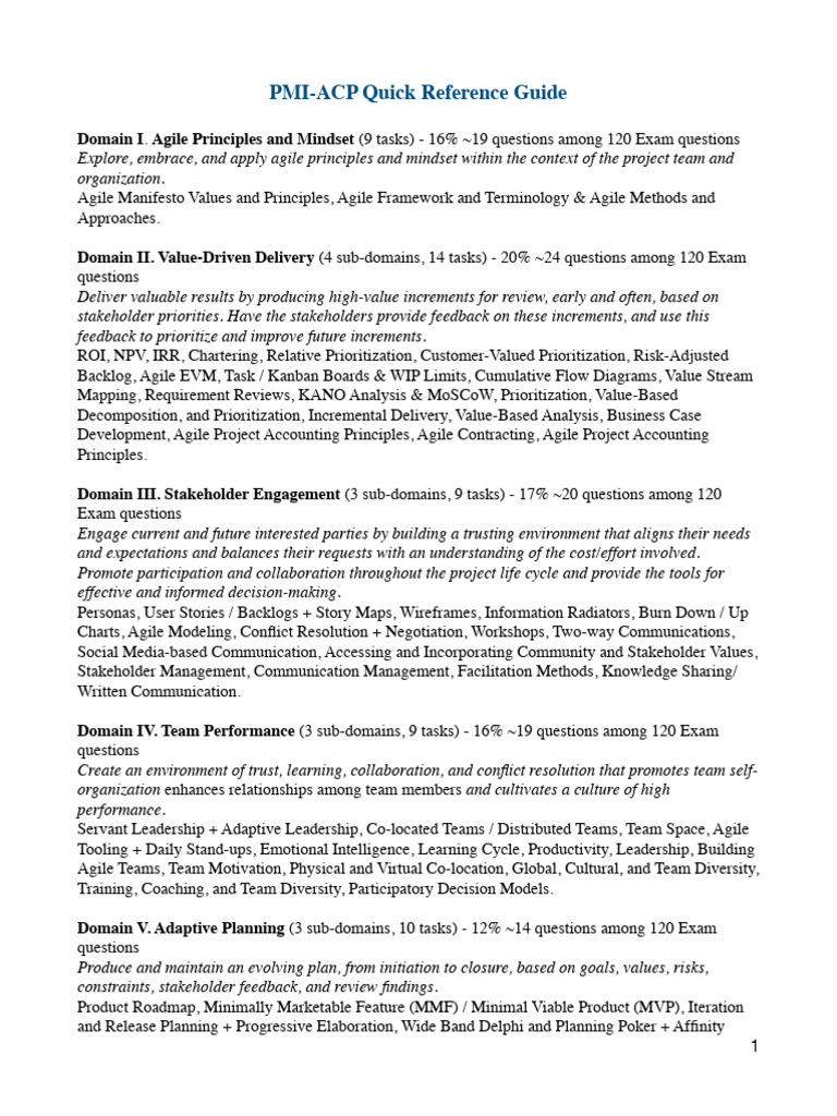 PMI ACP Quick Reference Guide | PDF