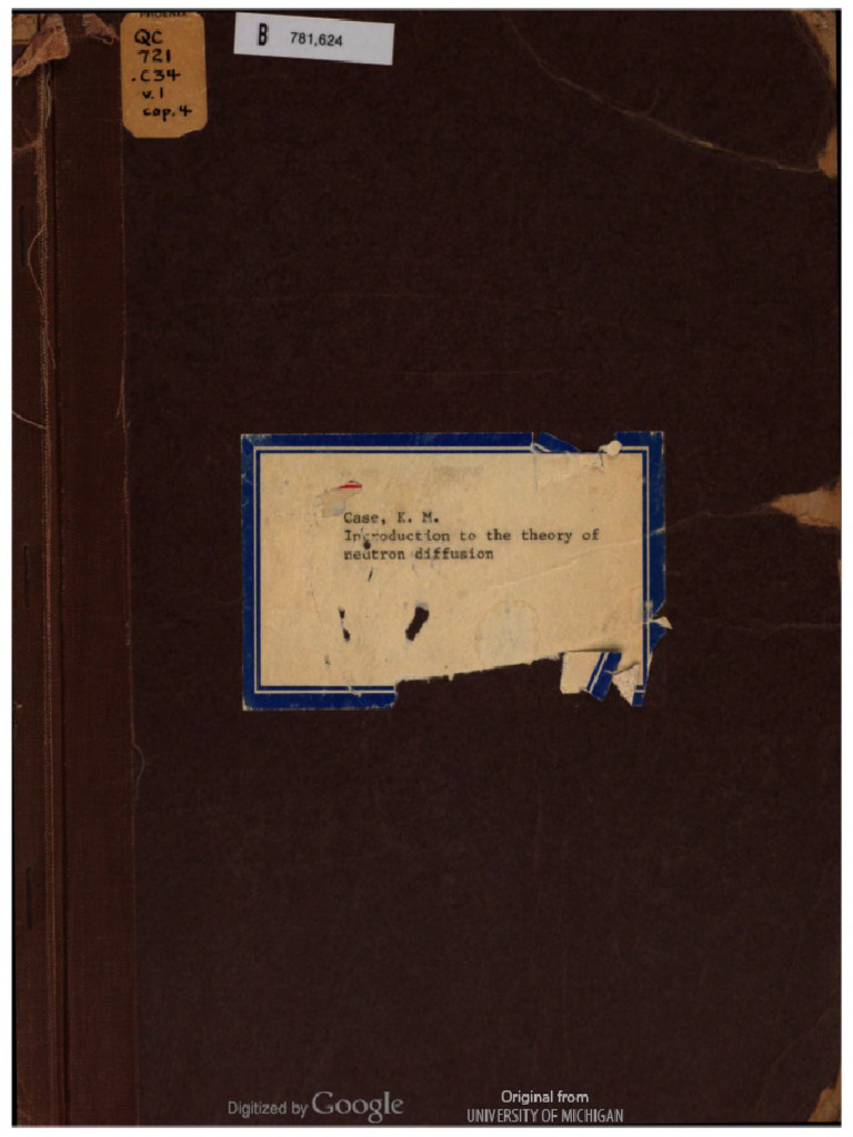 1953 BOOK Case, Hoffmann Introduction To The Theory of Neutron ...