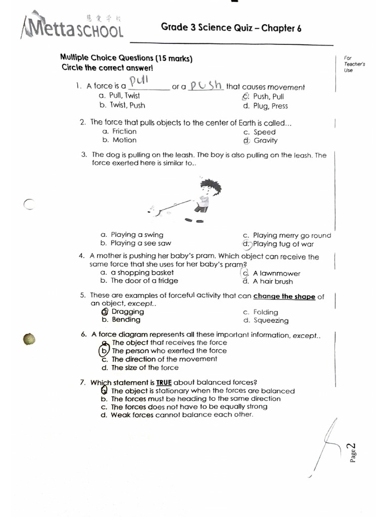 G3 Science Quiz CH 6 Force | PDF