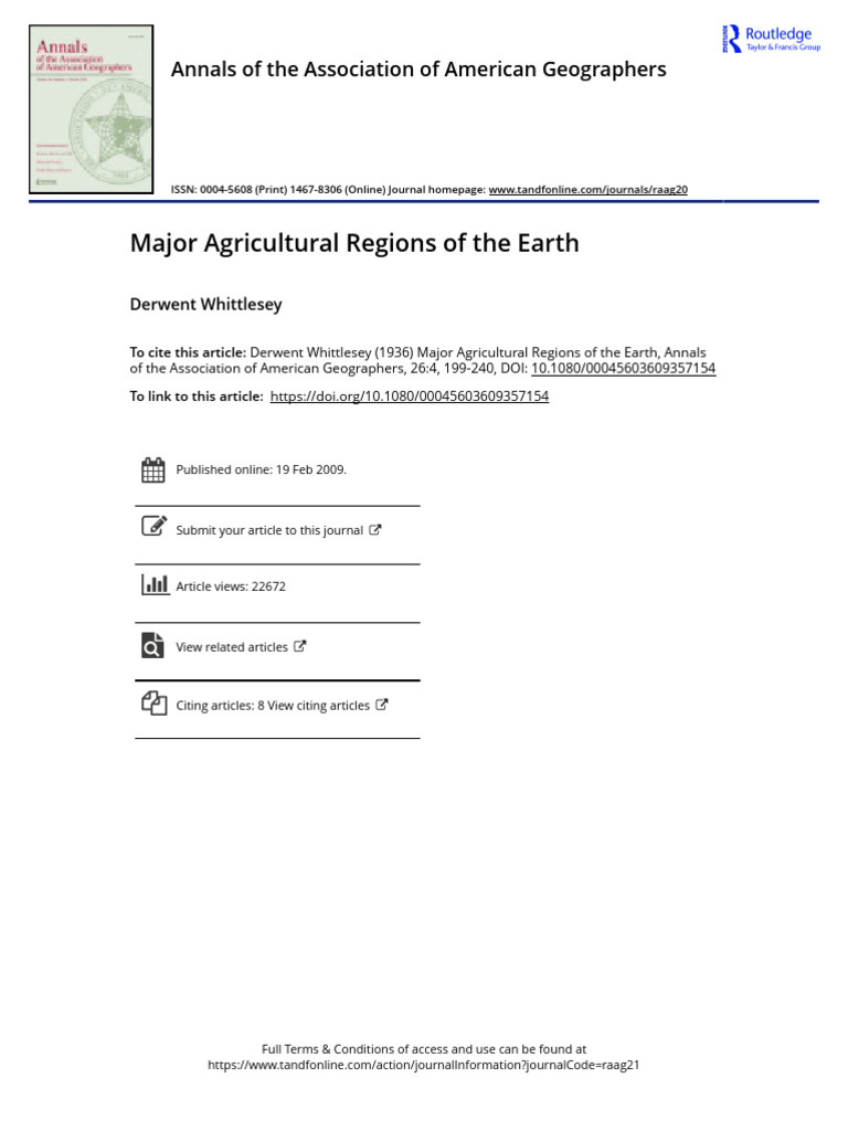 Major Agricultural Regions of The Earth | PDF