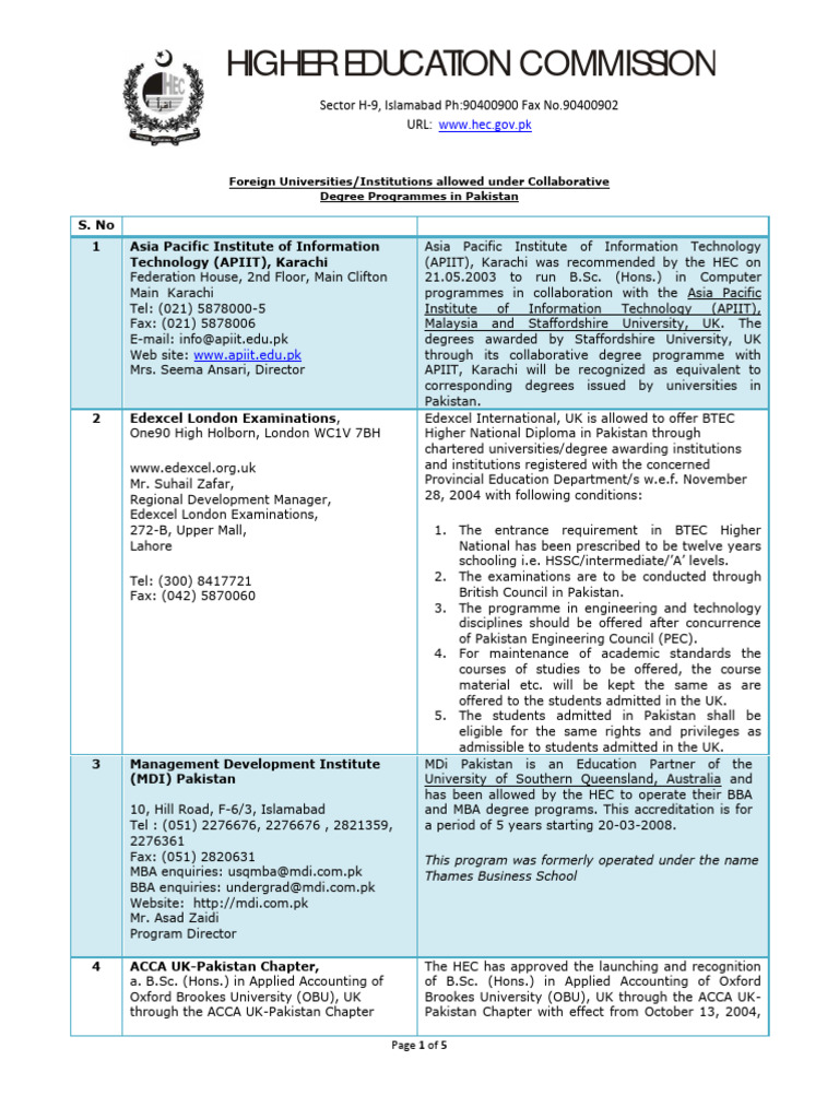 HEC Recognized Foreign Degree Programs | PDF | Academic Degree ...