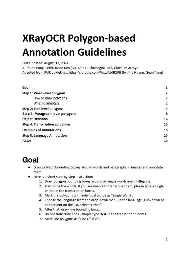 Xrayocr Polygon-Based Annotation Guidelines: Goal 1 Step 1: Word-Level Polygons 2 | PDF