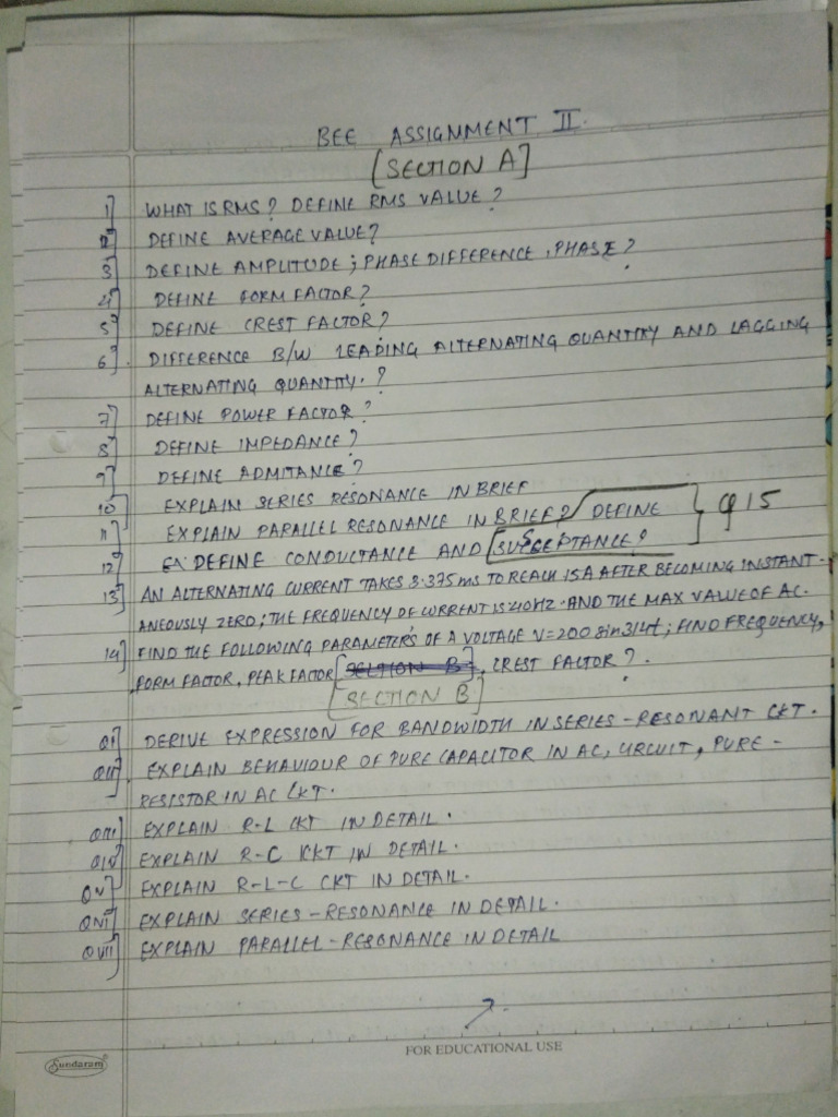 Bee Assignment 2 (Ac Circuit) | PDF