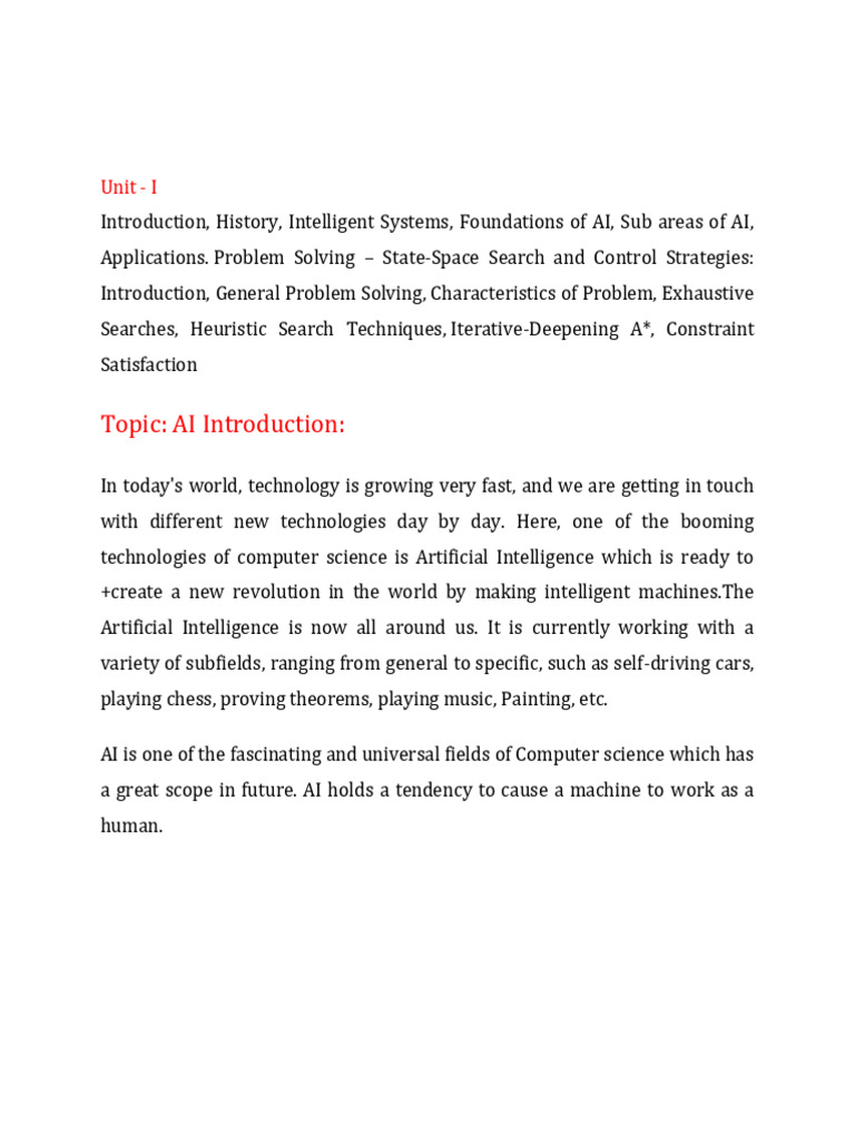 AI-NOTES-UNIT-1 | PDF