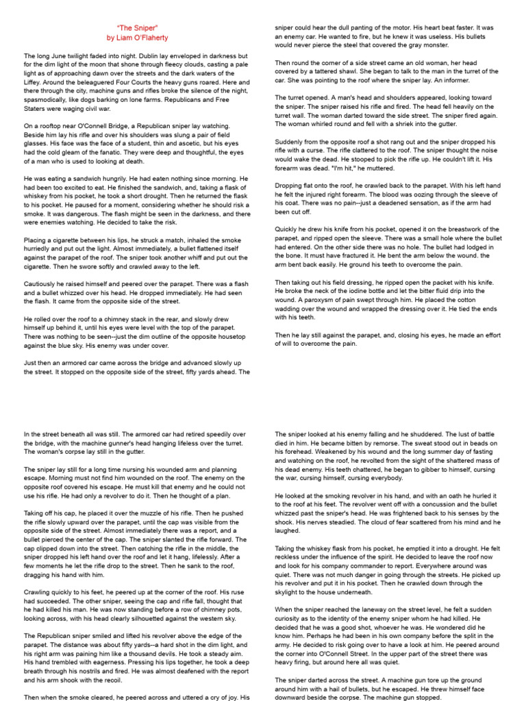 The Sniper - by Liam O'Flaherty | PDF | Ballistics | Firearms