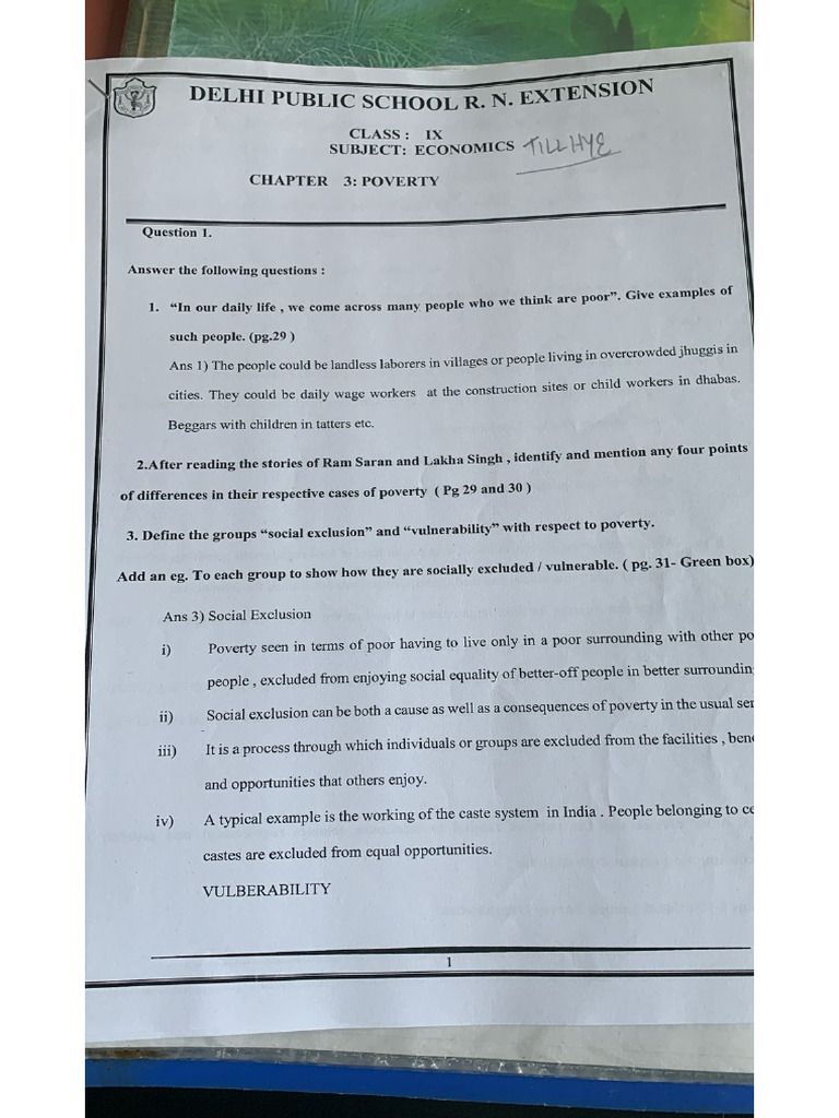 Economics Ch-3 Assignment Class 9 | PDF