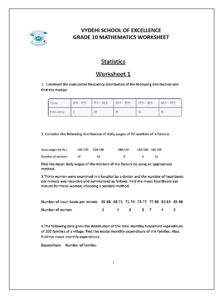 GR 10 - Statistics Worksheet | PDF