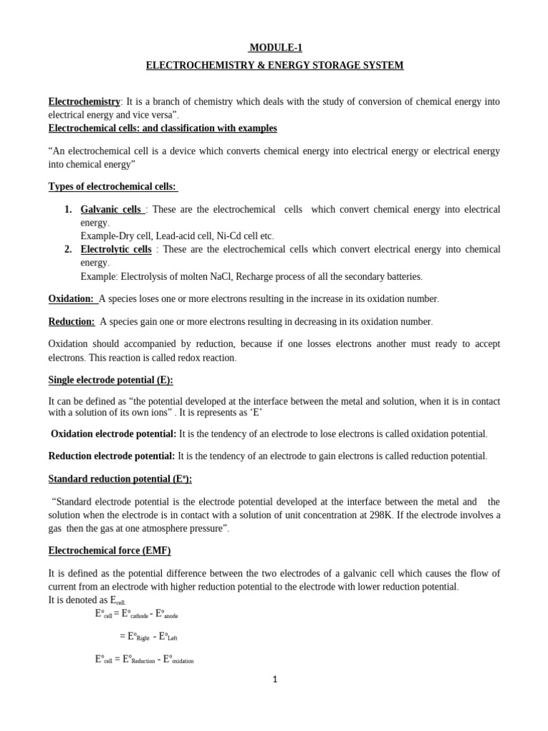 Electrode Potential and Energy Storage Systems | PDF