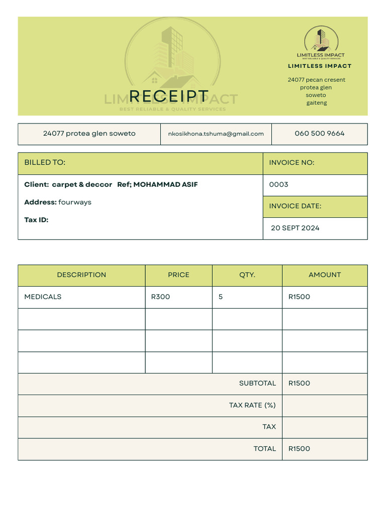 Contractor Invoice Professional Doc in Light Green Black Clean Muted ...