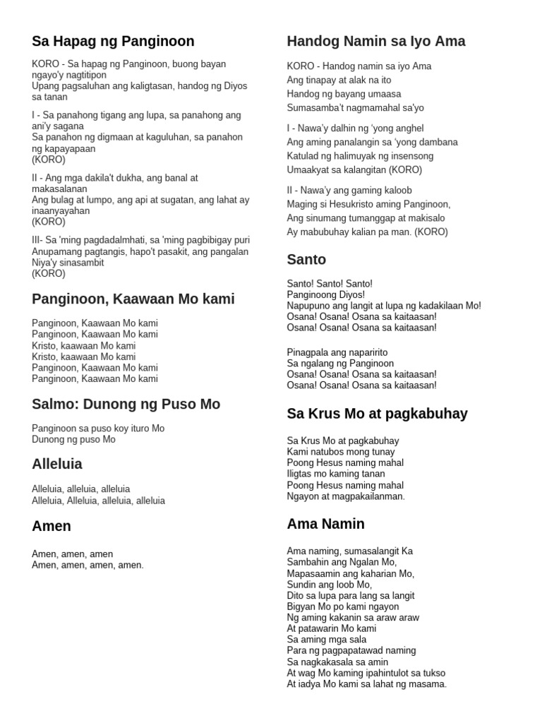 Repertoire - Mass of The Holy Spirit - SNSHS | PDF