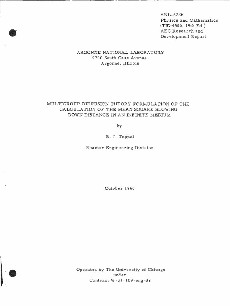 1960 Multigroup Diffusion Theory Formulation of The | PDF