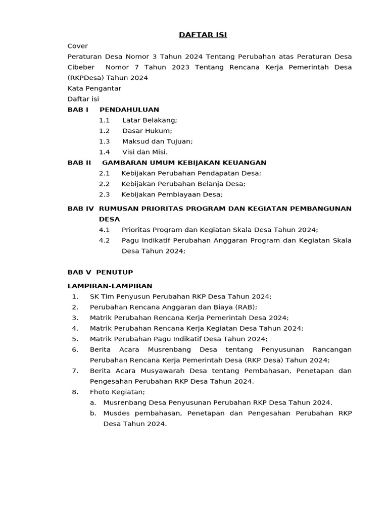 DAFTAR ISI RKPDes P 2024 - OK | PDF